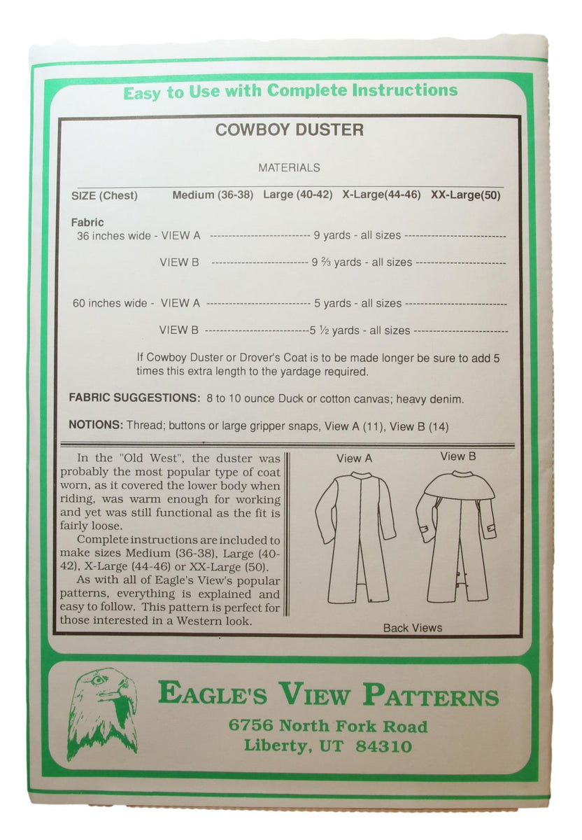 Pattern - Cowboy Duster Pattern – White Elk Traders